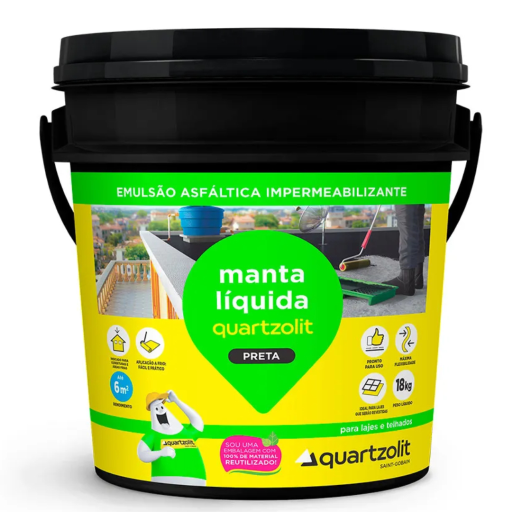 Borracha manta Liquida Quartzolit 18kg Impermeabiliza E Protege Preto ...