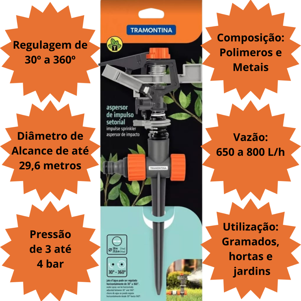 Irrigador Aspersor de Impulso Setorial Para Jardim Tramontina | Shopee ...