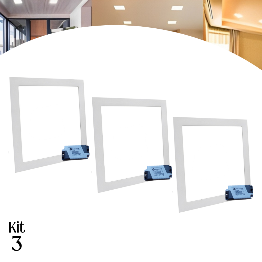 Kit 3 Painel Led 18w Embutir Quadrado 6500k Branco Frio Plafon Bivolt para Forro | Shopee Brasil