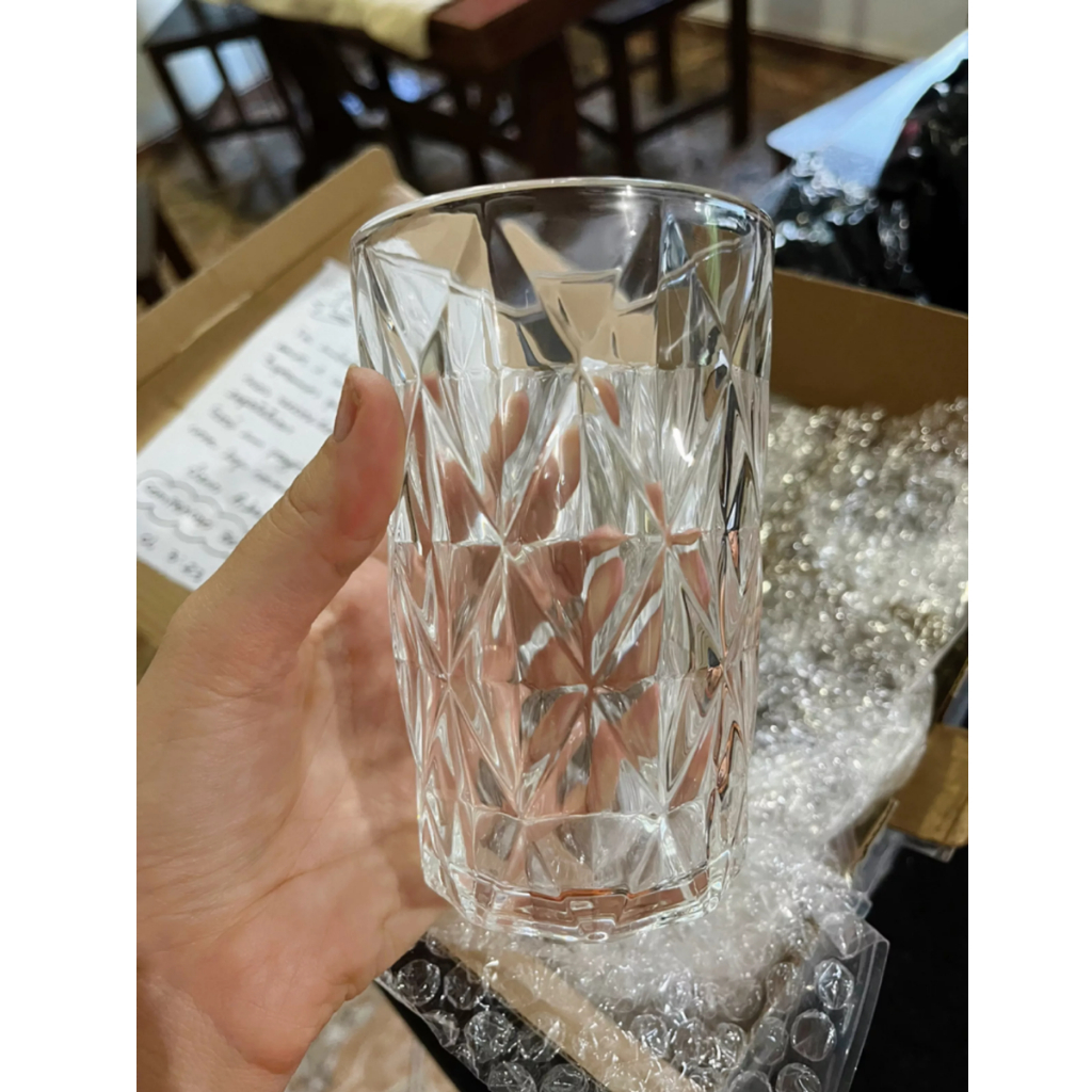 Jogo de 6 Copos Diamante diamond de vidro luxo 370ml para agua suco e cerveja alta qualidade ...