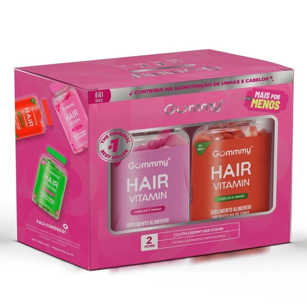Kit 2 Potes Gummy Hair Vitamin - Melancia + Tutti Frutti | Shopee Brasil