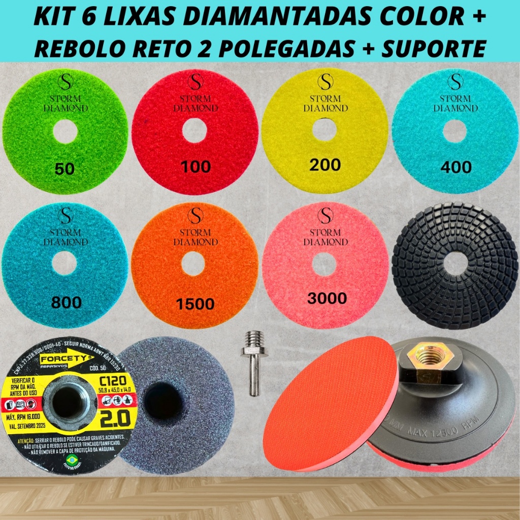 Kit 6 Lixas Diamantadas Color + Rebolo Reto + Suporte Para Desbaste ...