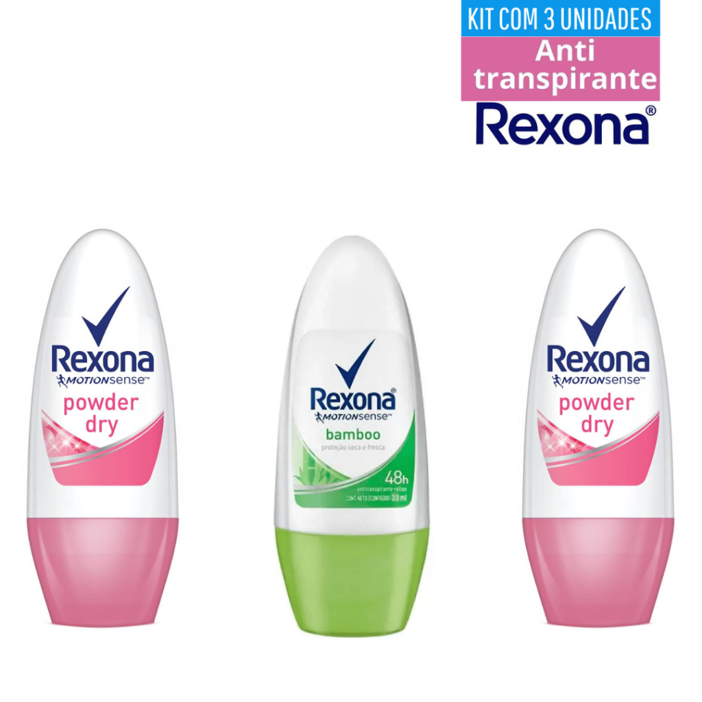 Kit com 3 Desodorante RollOn Rexona 72h Compacto Feminino Variados 30ml ...