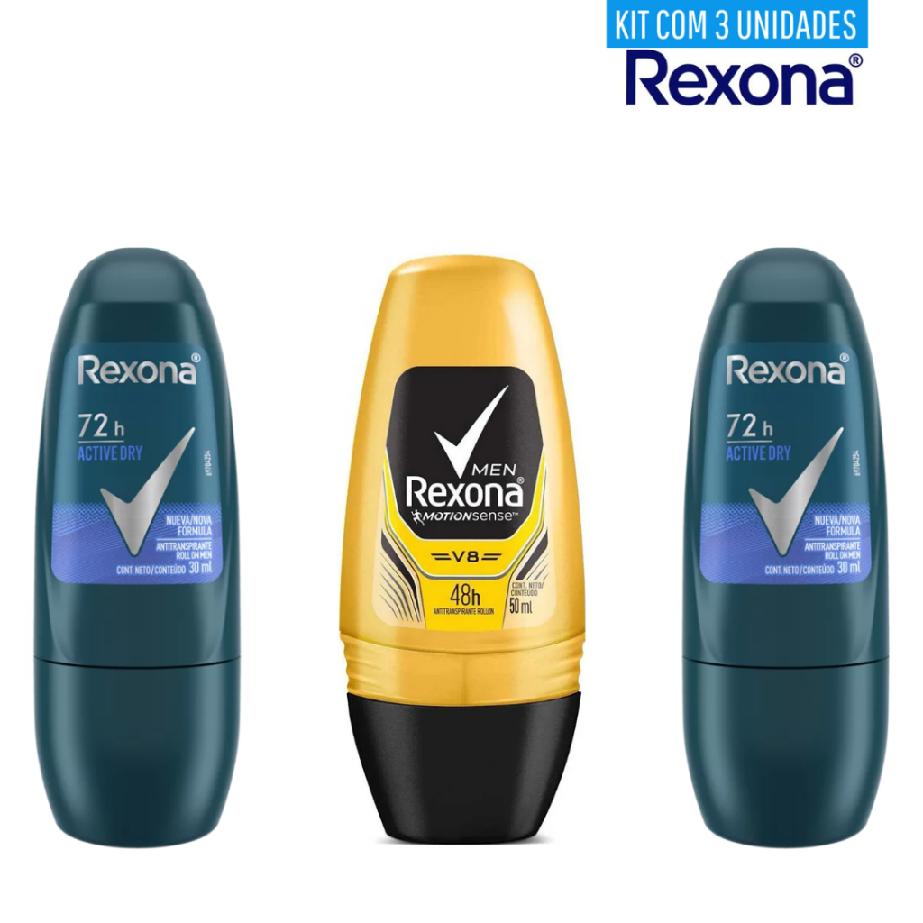 Kit com 3 Desodorante RollOn Rexona 72h Compacto Masculino Variados ...
