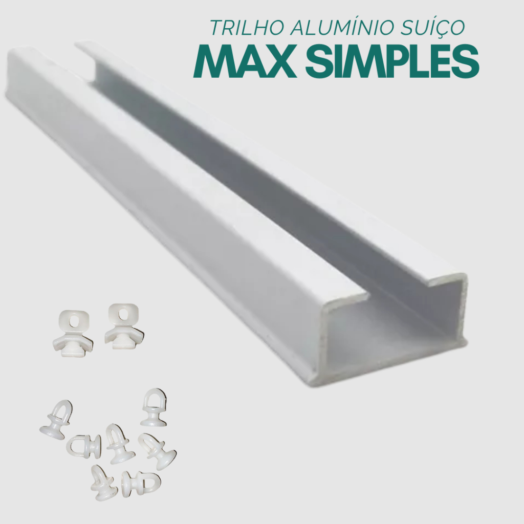 Trilho Alumínio Suíço Max Simples Para Cortina Branco Cortineiro Varão ...