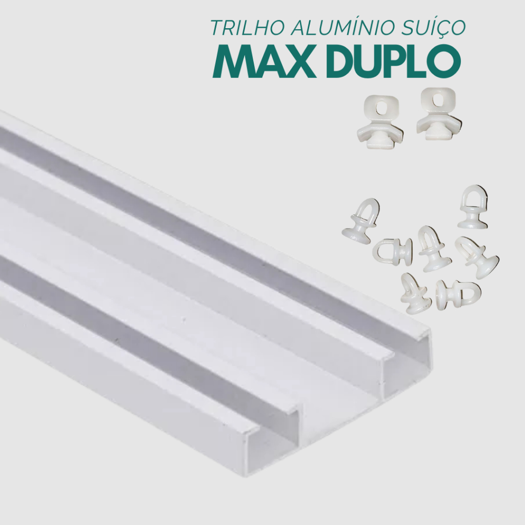 Trilho Alumínio Suíço Max Duplo Para Cortina Branco Cortineiro Varão 1 ...