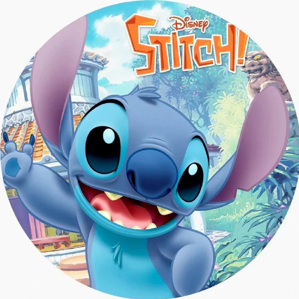 Painel Stitch Festa Redondo Tecido Sublimado Capa Painel 50cm x 50cm Lilo Stitch Angel Para ...