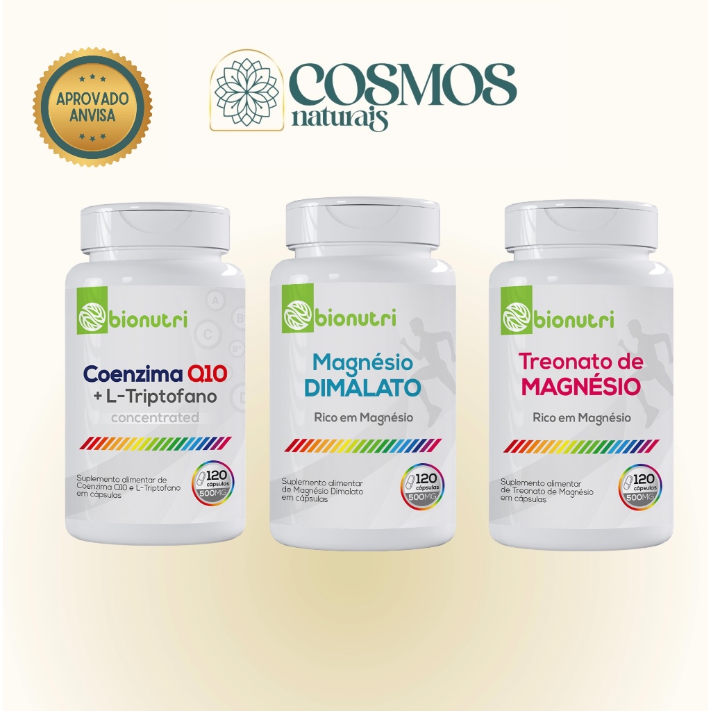 Kit Coenzima Q10 + Magnésio Dimalato + Maginésio Treonato 500mg 120 Cápsulas Bionutri | Shopee ...