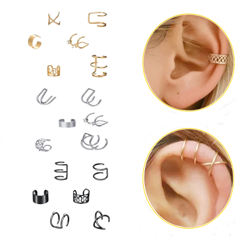 Kit 6 Brincos Piercings Falso Fake Aço Cirúrgico Ouro Prata Preto ...