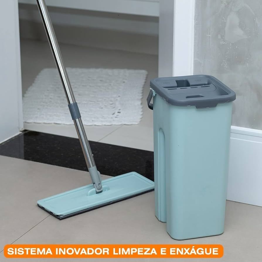 Rodo Flat Mop com Balde Lava e Seca Profissional Com 1 Refil Rodo de ...