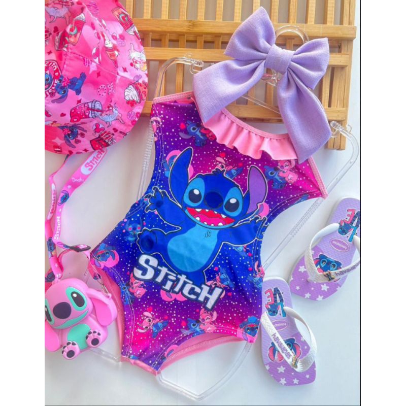 Maiô Stitch Infantil Menina Moda Praia Verão Personagem | Shopee Brasil