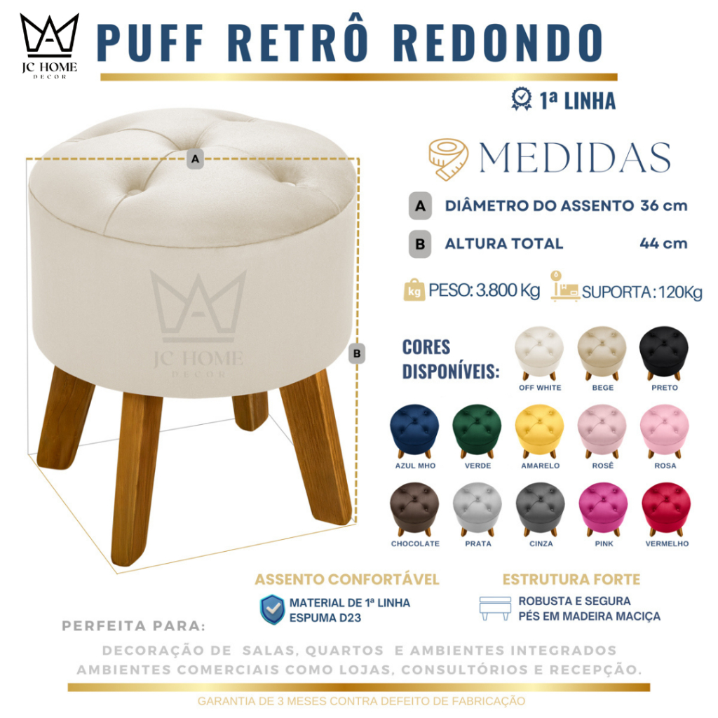 Puff Retrô Redondo Captonê Veludo Luxo Puff Banquinho | Shopee Brasil