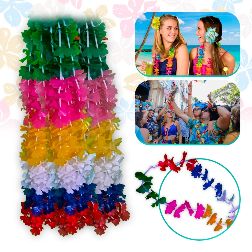 KIT Colar Havaiano Neon Tecido Colorido Carnaval Festas | Shopee Brasil