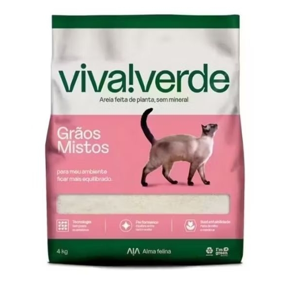 Areia Viva Verde Biodegradável - Grãos Mistos 4 Kg - Super Premium para gatos | Shopee Brasil