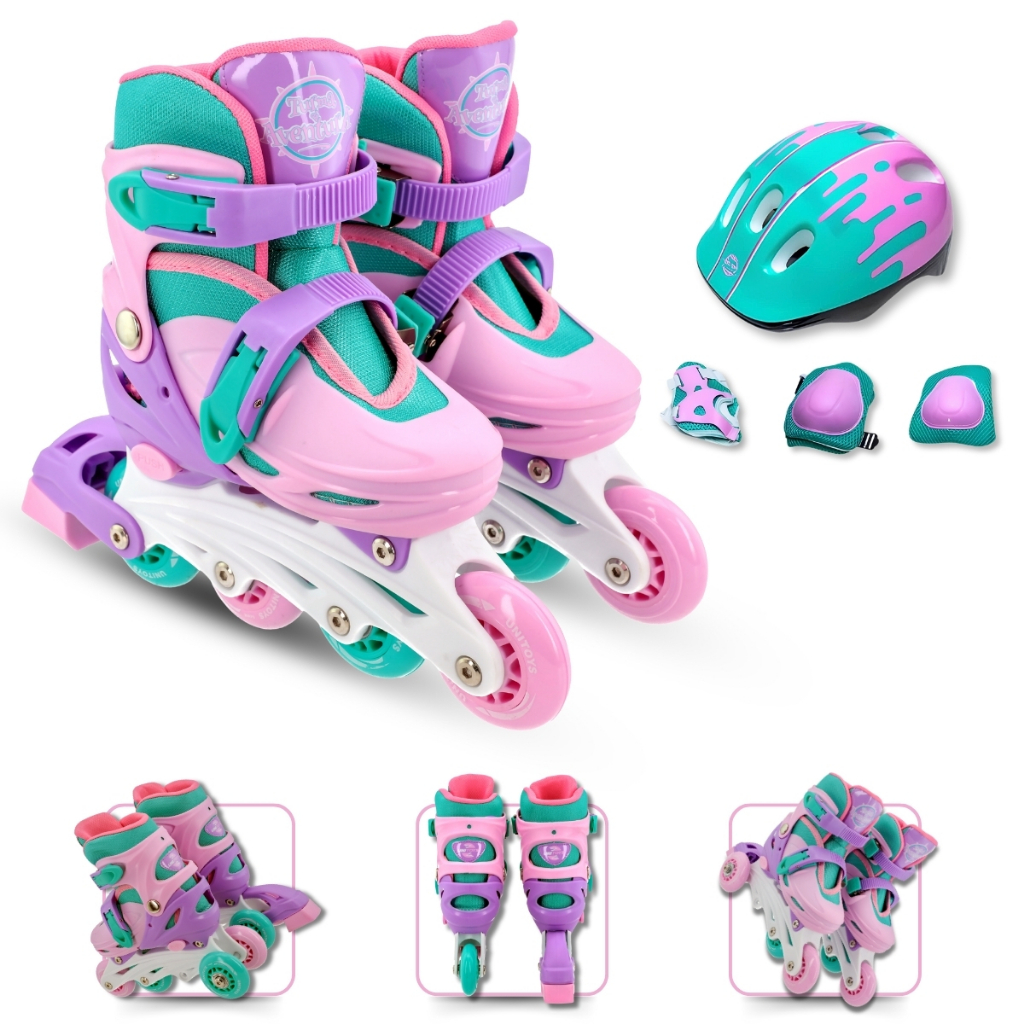 Patins Rosa infantil Multiuso Inline e Triline Multi com kit de ...