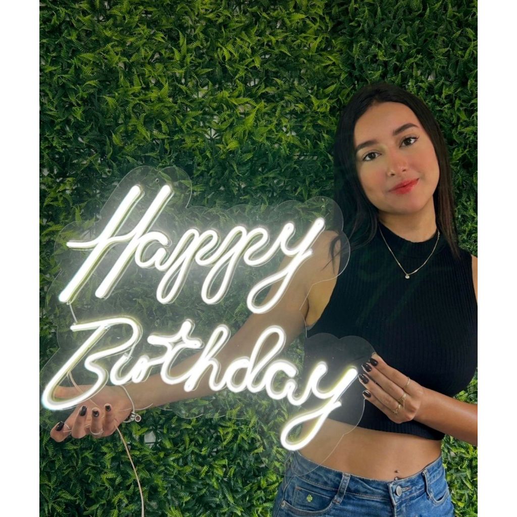 Placa Neon Led Happy Birthday Painel Led Neon Branco Quente | Shopee Brasil