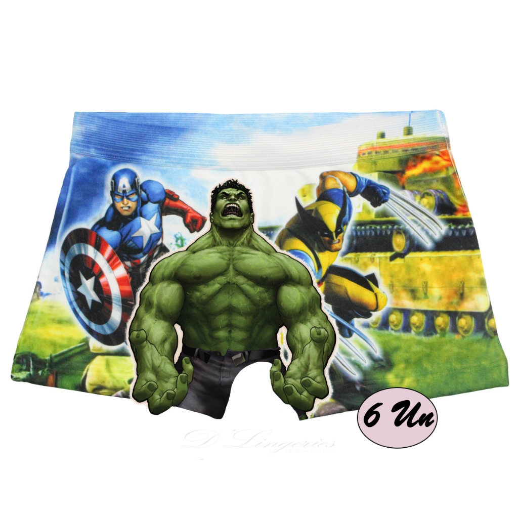 KIT 6 Cuecas Boxer Infantis Estampadas Herois e Personagens Sublimado ...