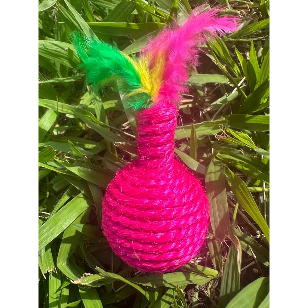 Brinquedos Para Gato Bola Bolinha de Juta De Com Catnip E Pena 15cm Na ...