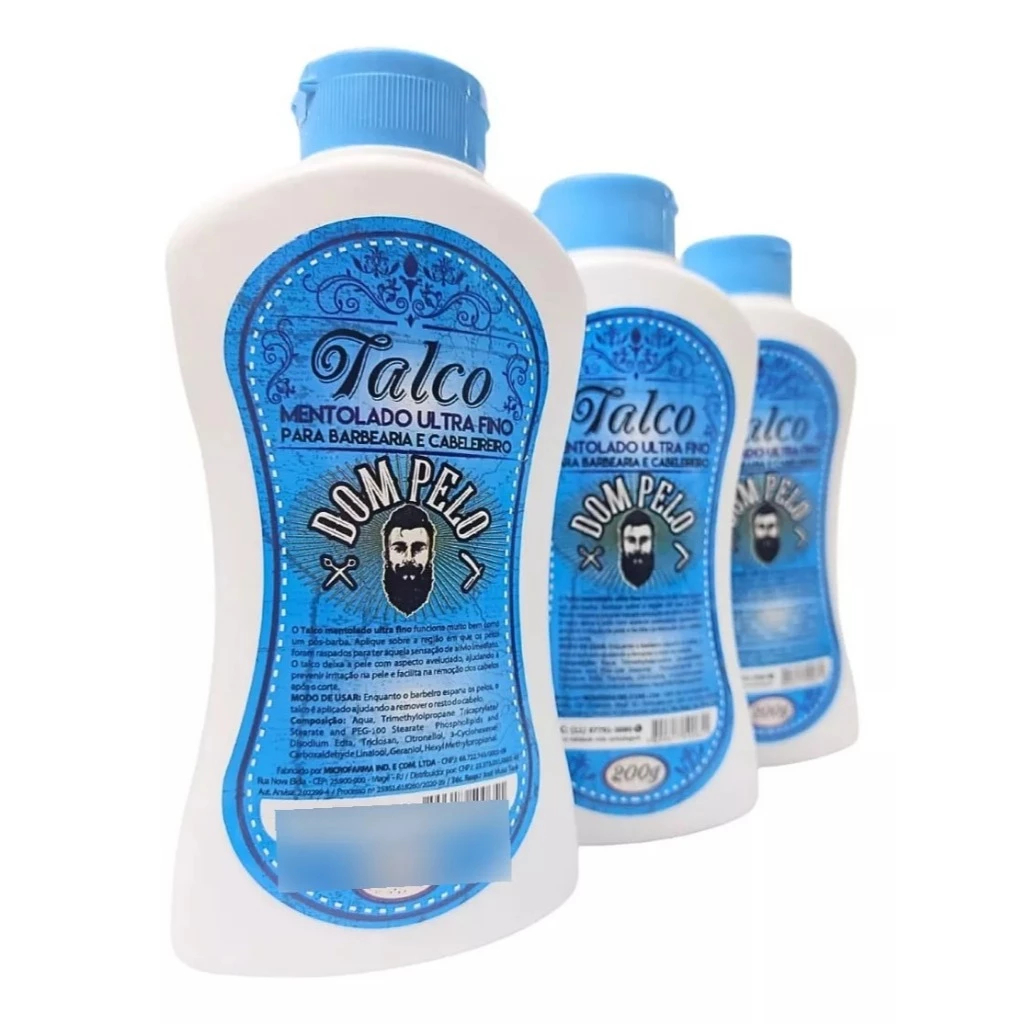KIT 3 TALCO MENTOLADO DOM PELO 200G USO PROFISSIONAL | Shopee Brasil