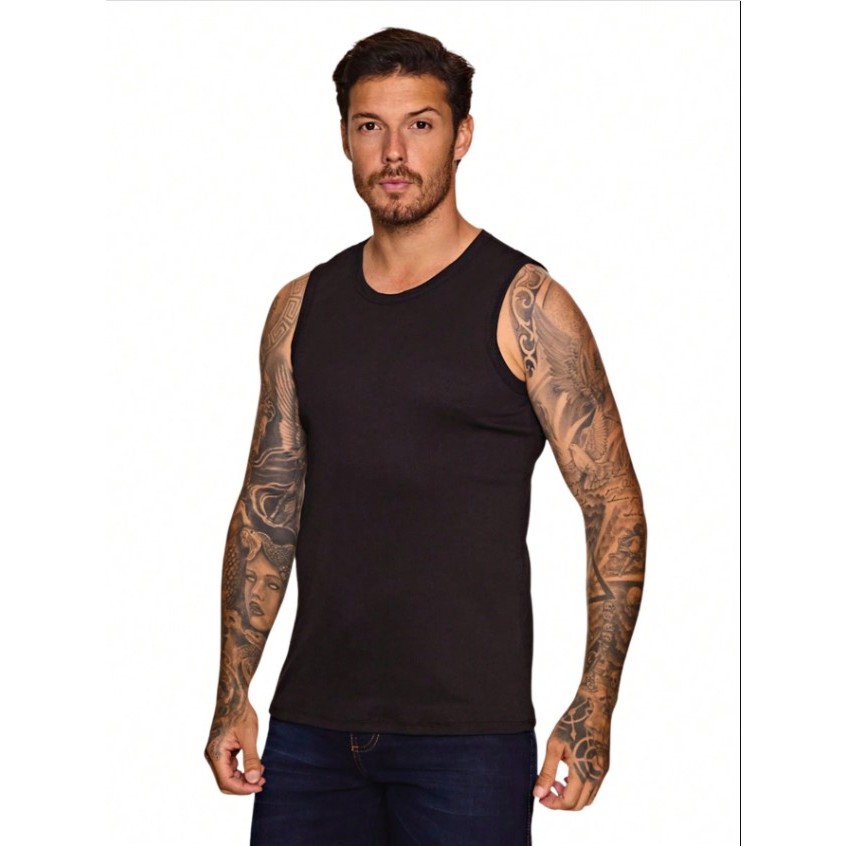Regata Masculina Canelada Ribana Americana Camiseta Básica Homem Justa ...
