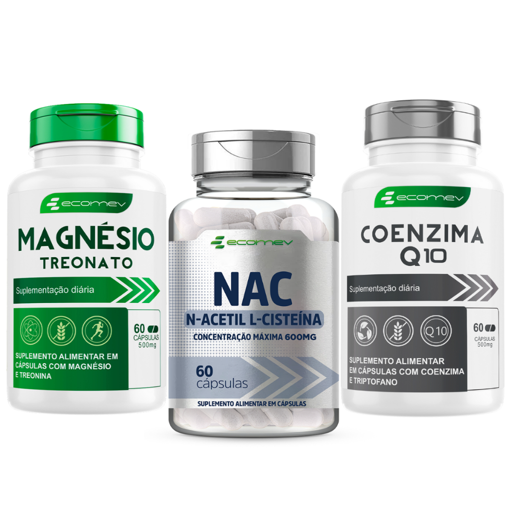 Kit Magnesio Treonato + Coenzima Q10 + Nac Acetilcisteina 600mg 180 cápsulas Ecomev | Shopee Brasil