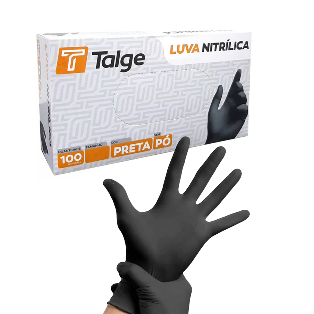 Luva Nitrilica Preta/Azul Sem Pó Descartável C/100 Unidades | Shopee Brasil