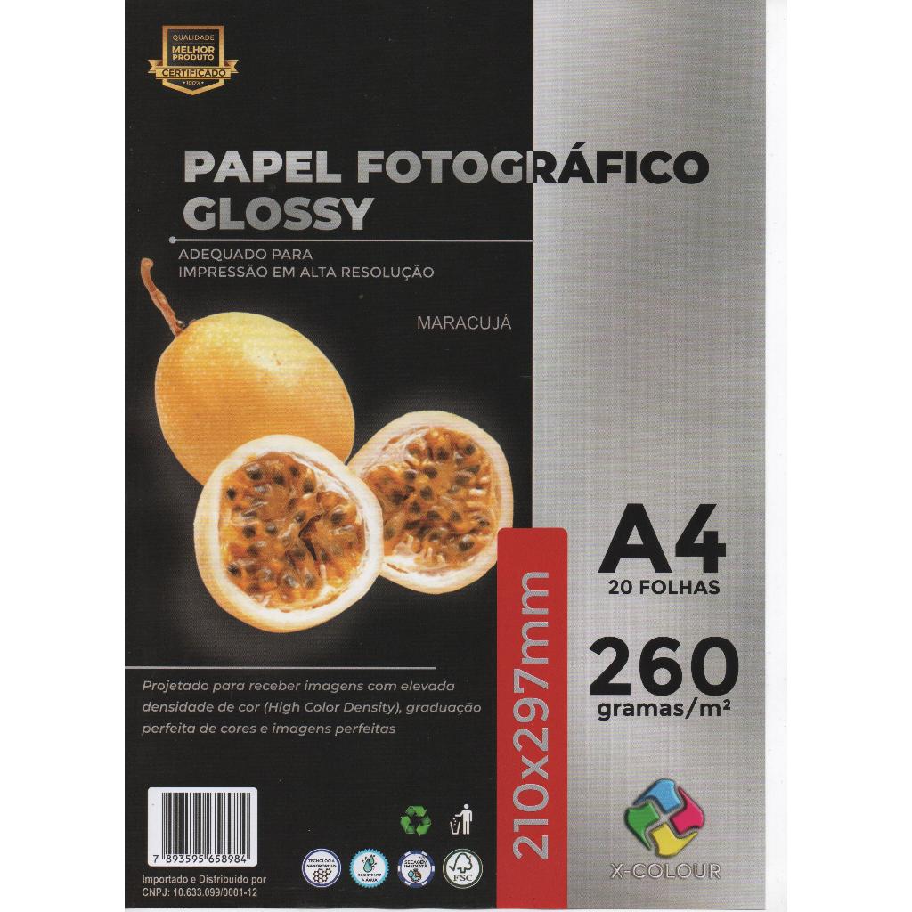 Papel A4 Fotográfico 260g X-Colour Auto Brilho - Kit com 100 Folhas | Shopee Brasil