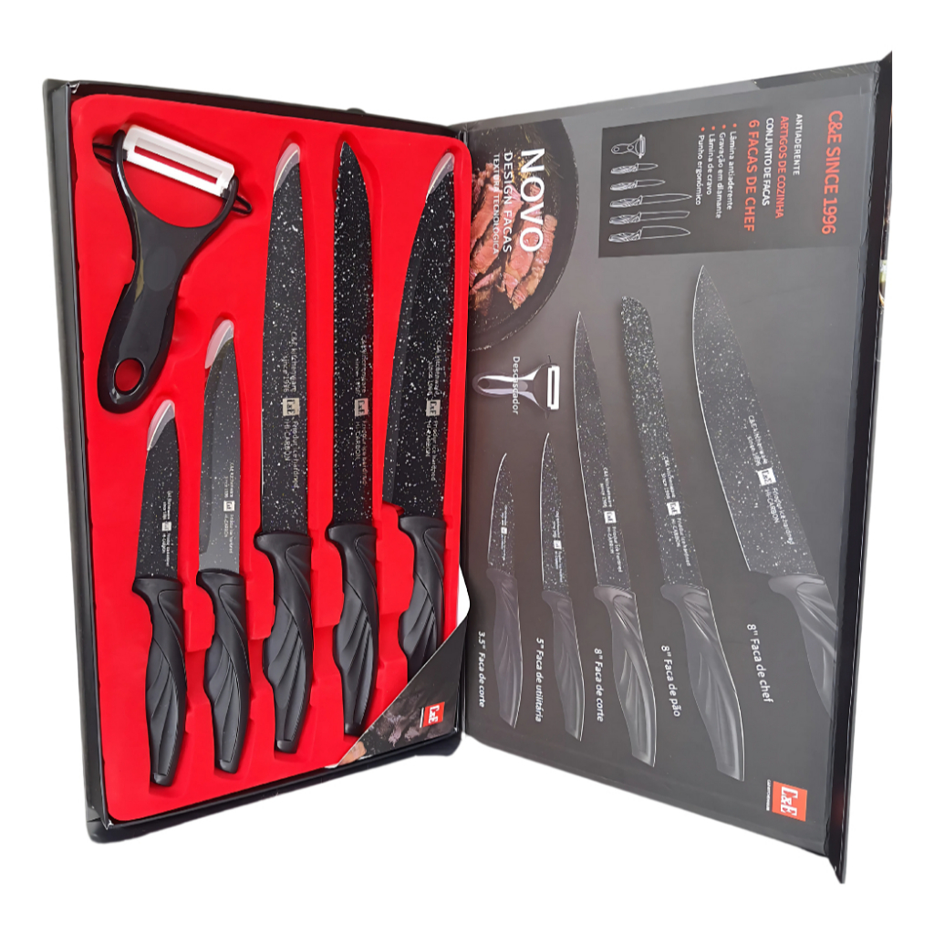 Faca C&E Faqueiro LG-ce62 - Kit 5 Facas E 1 Descascador Supep | Shopee ...