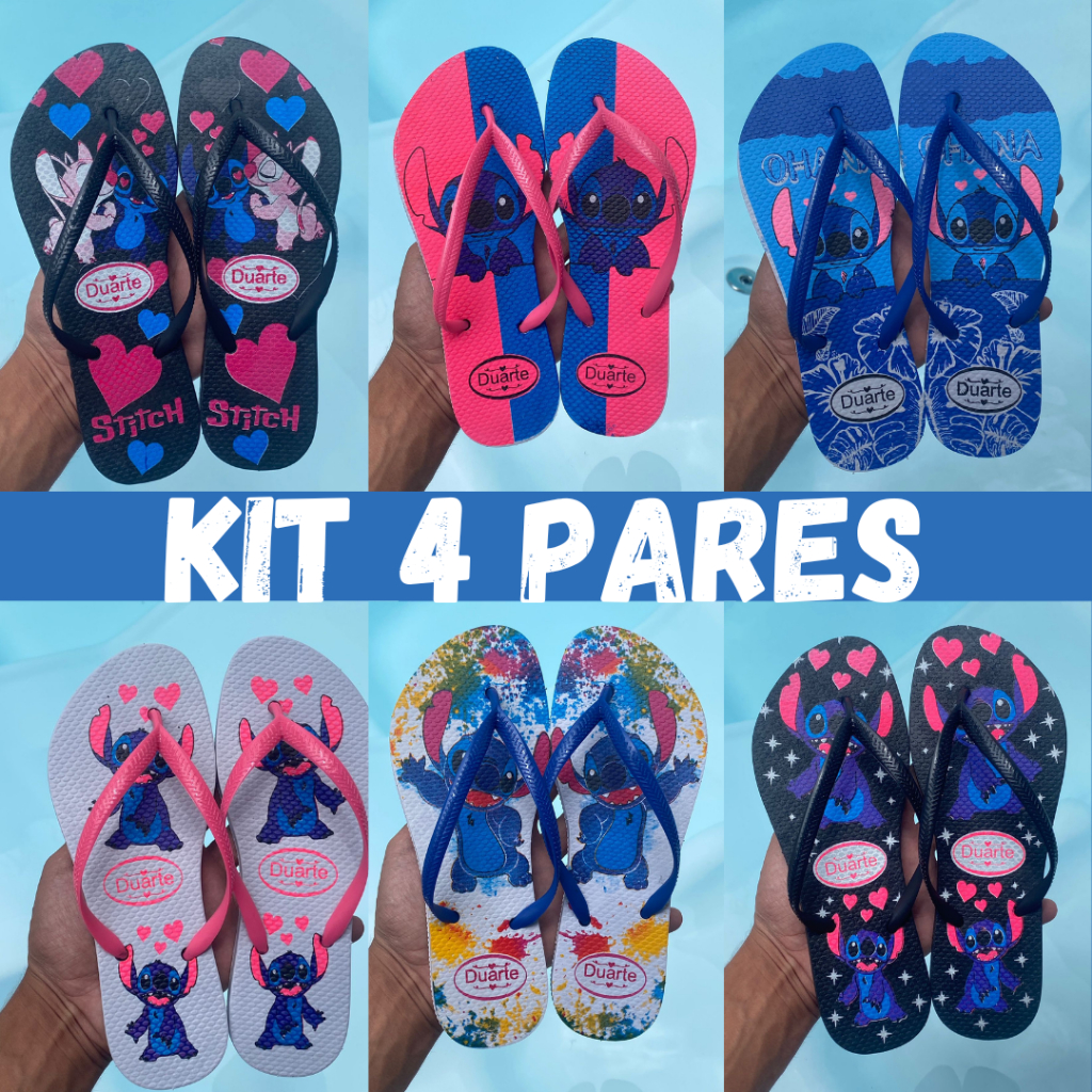 Kit 4 Pares de Chinelo Feminino Adulto Stichi Numerações Combinadas ...