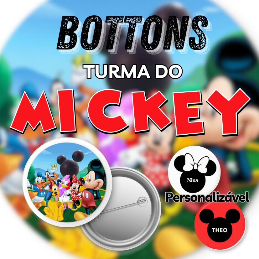 Bottons Mickey Minnie Escolar 4,4cm 5,8cm 3,2cm PirArte Conjunto ...