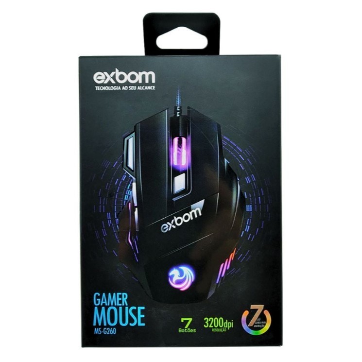 Mouse Gamer 3200 dpi Com Fio USB 7D Extreme 7 Cores MS-G260 EXBOM | Shopee Brasil