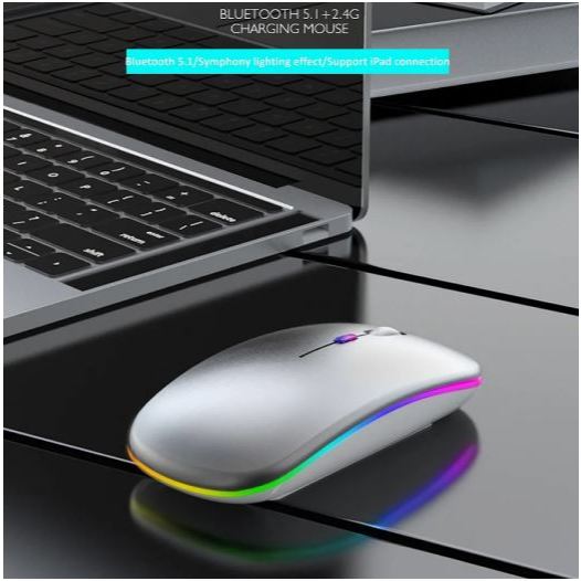 Mouse Sem Fio Recarregável Wireless Bluetooth Led RGB 2.4ghz 1600 Ergonômico home office ...
