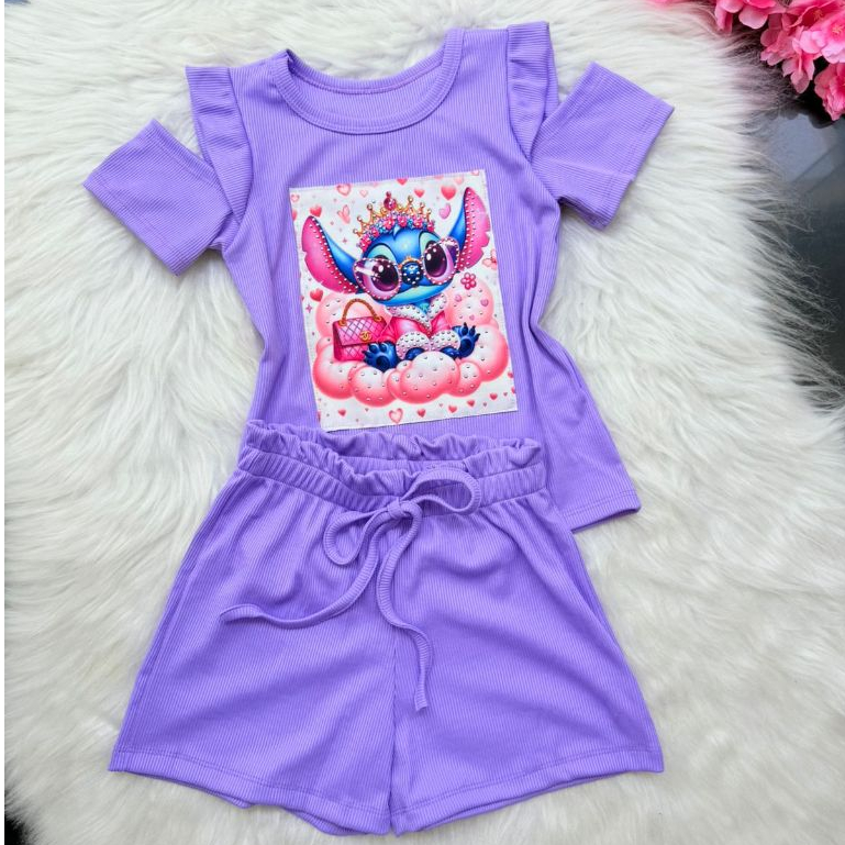 Conjunto infantil stitch menina verão /conjunto stitch ribana moda ...