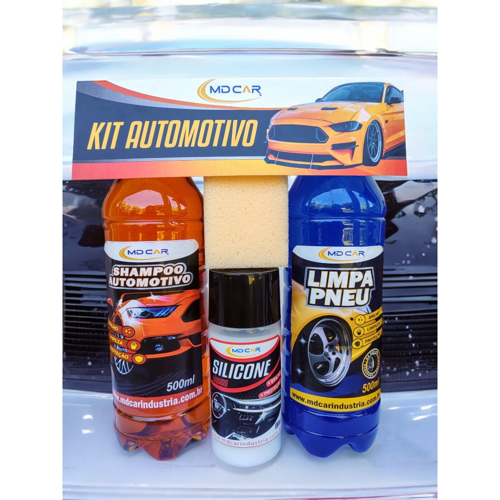 Kit Limpeza Automotiva Lava Carro Silicone + Esponja + Pneu Pretinho ...