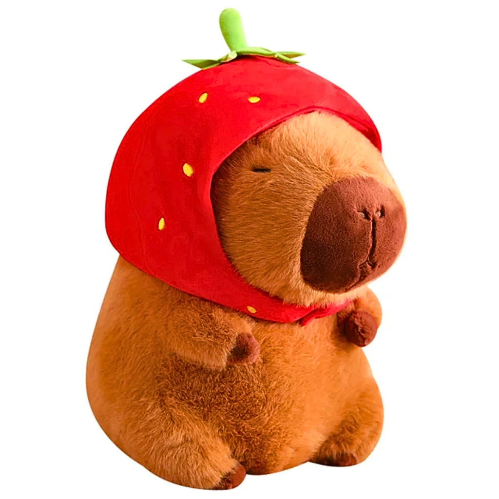 Capivara De Pelúcia com Touca de Morango 21cm e 11cm - Pelúcia Capivara ...