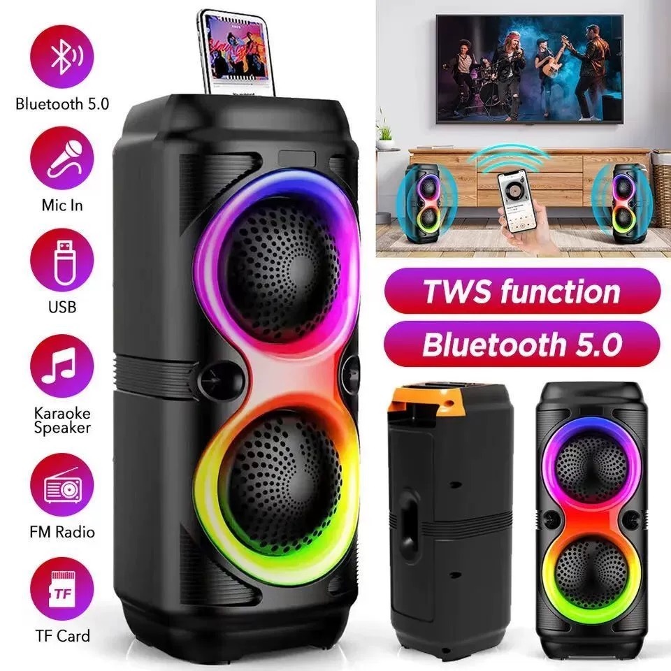Caixa de som Bluetooth Com Led RGB Portátil FM USB TWS 50W C3 | Shopee Brasil