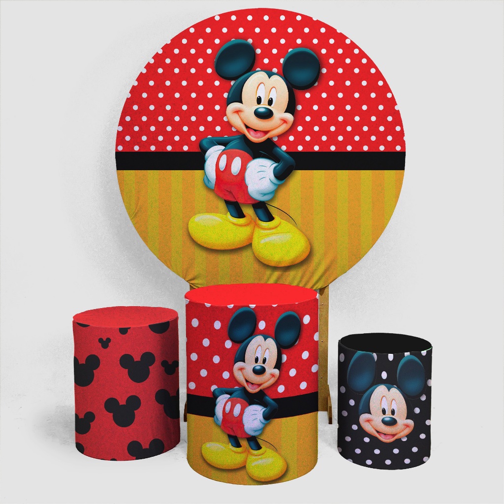 Painel Redondo + Trio de Cilindro Capas Sublimados Especial Mickey ...