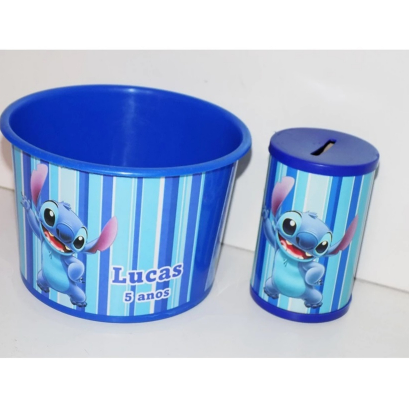 10 balde de pipoca Stitch + 10 cofrinhos personalizados Stich | Shopee ...