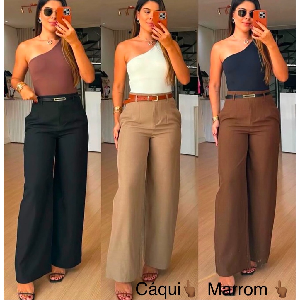 Calça social alfaiataria Pantalona com cinto | Shopee Brasil