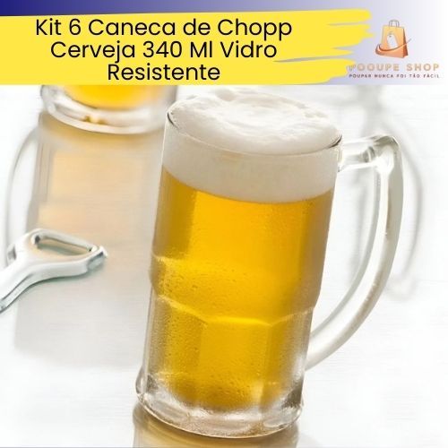 Kit 6 Canecas de Chopp Cerveja 340 Ml Vidro Resistente | Shopee Brasil