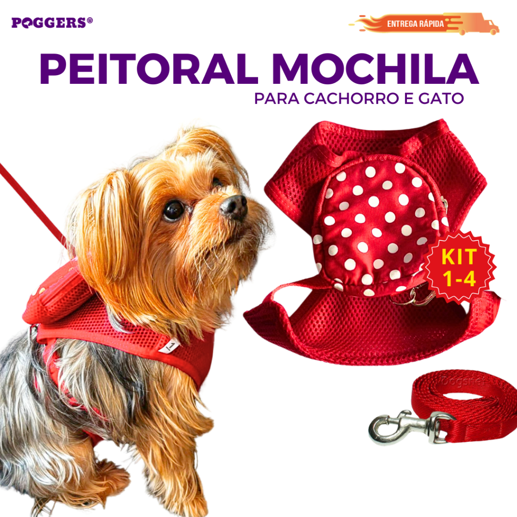 Coleira Peitoral para Cachorro para Passeio com Mochila de Zíper e Guia ...