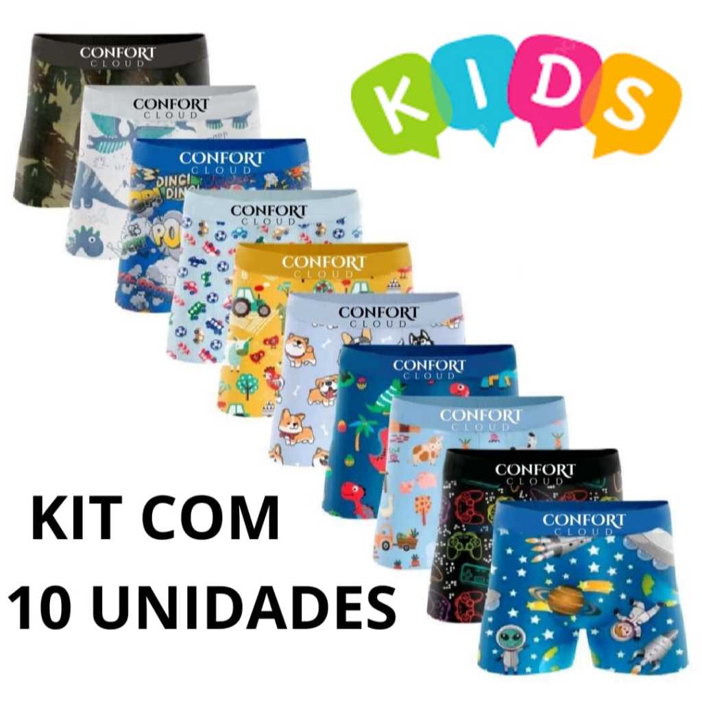 Kit 10 Cueca Boxer Infantil Microfibra | Shopee Brasil