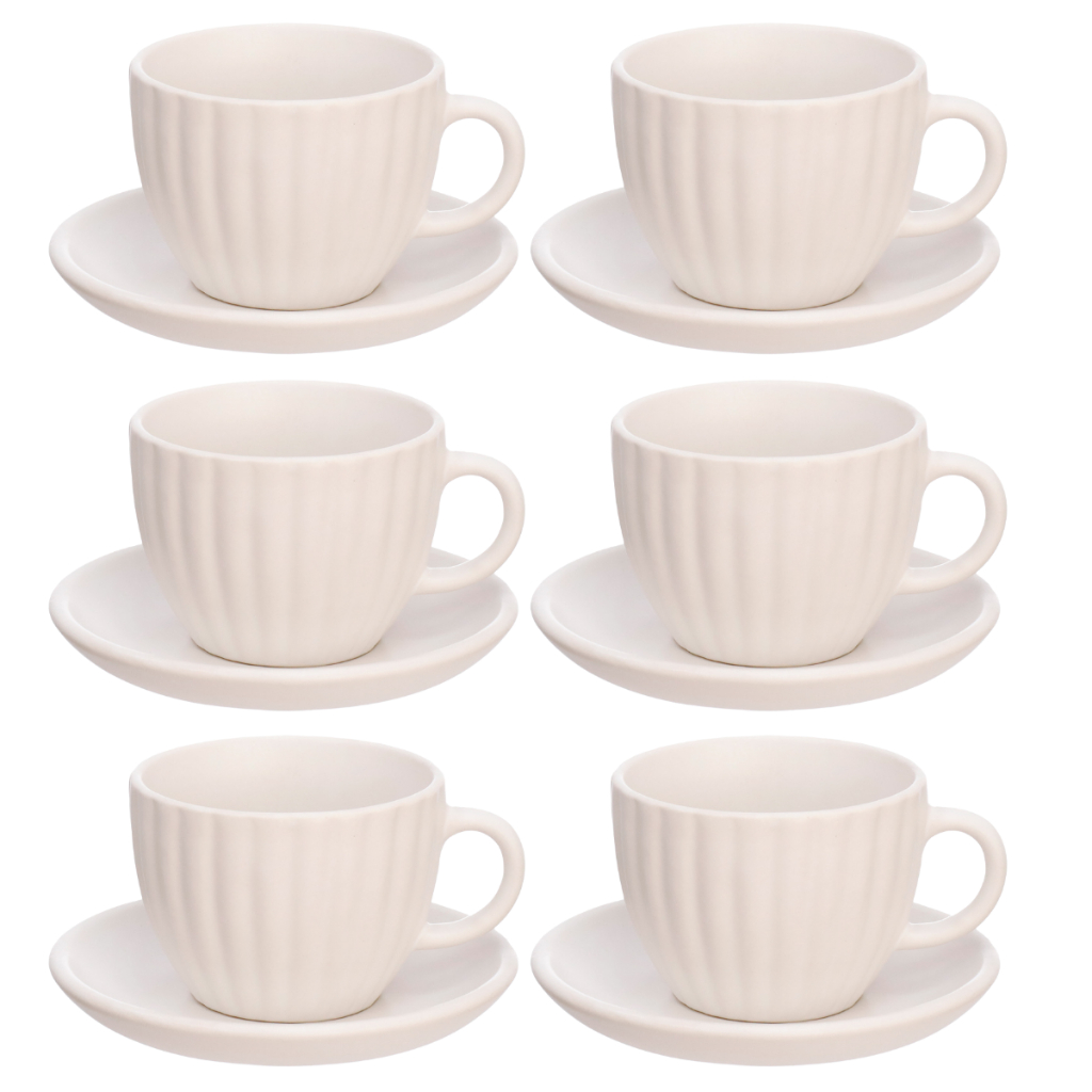 Conjunto 6 Xícaras de Chá Com Pires Bella 210ML Branco Café | Shopee Brasil