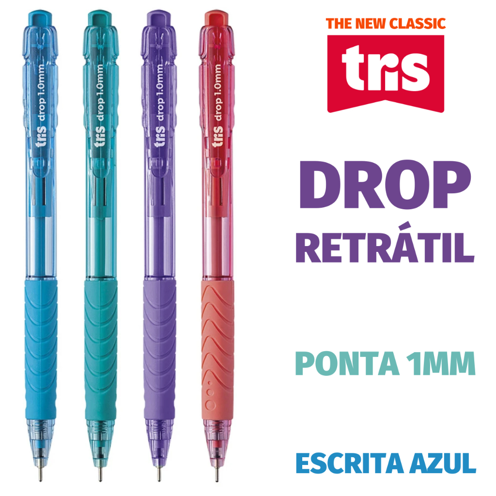 Caneta Esferográfica Retrátil colorida ponta 1.0mm 1 unidade Drop TRIS ...