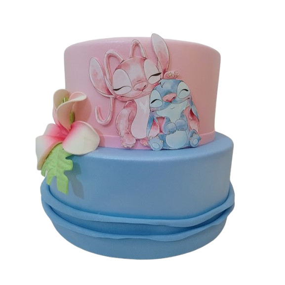 Bolo Fake Stitch e Angel modelo 2 Decoração de Festa Aniversário ...