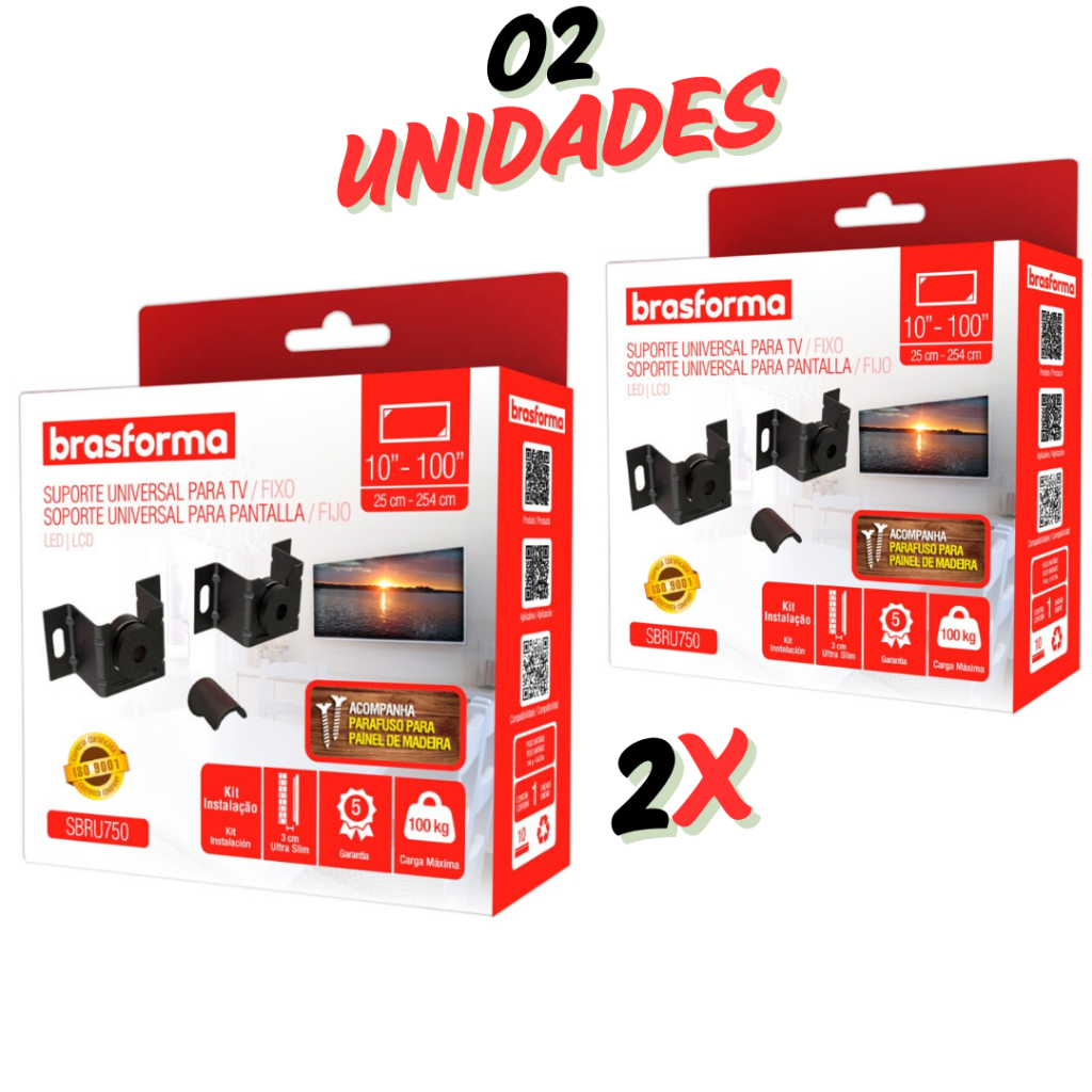 KIT C/02 Suporte para Smart TV, 28,32,39,40,42,43,50,55,60,65,70,75 ...