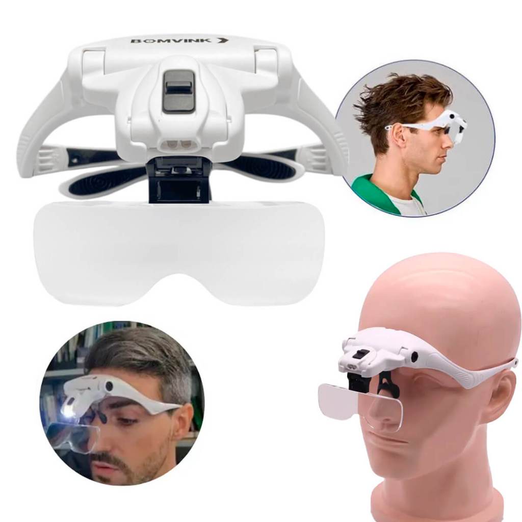 KIT LUPA OCULOS 2 LÂMPADAS LED 5 LENTES AJUSTÁVEL NA CABEÇA 90° DE ...