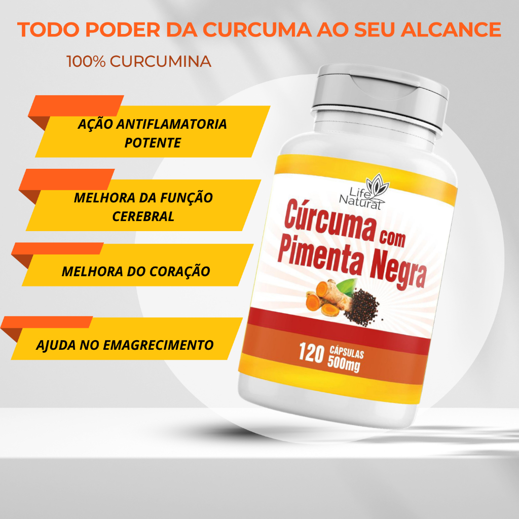 Curcuma Com Pimenta Preta Longa Alto Teor De Curcumina 500mg 120 ...