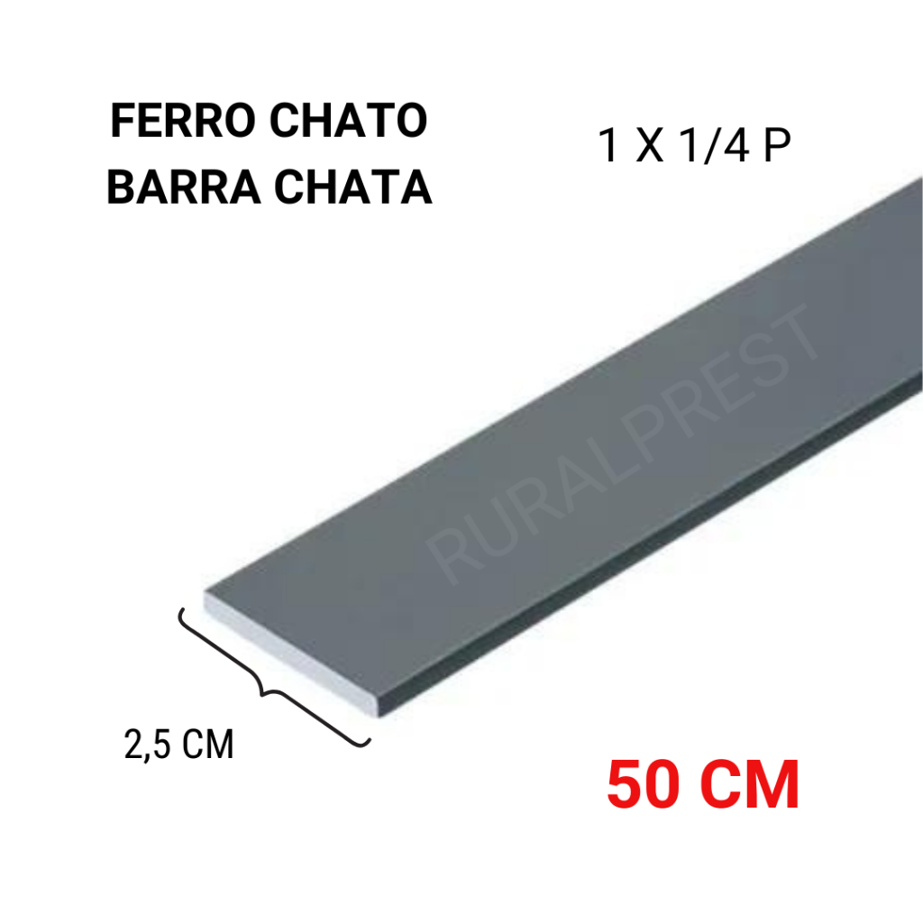 BARRA CHATA FERRO CHATO 1 X 1/4 P ( 25,4 X 6,35 MM ) - 1 PEÇA DE 50 CM ...
