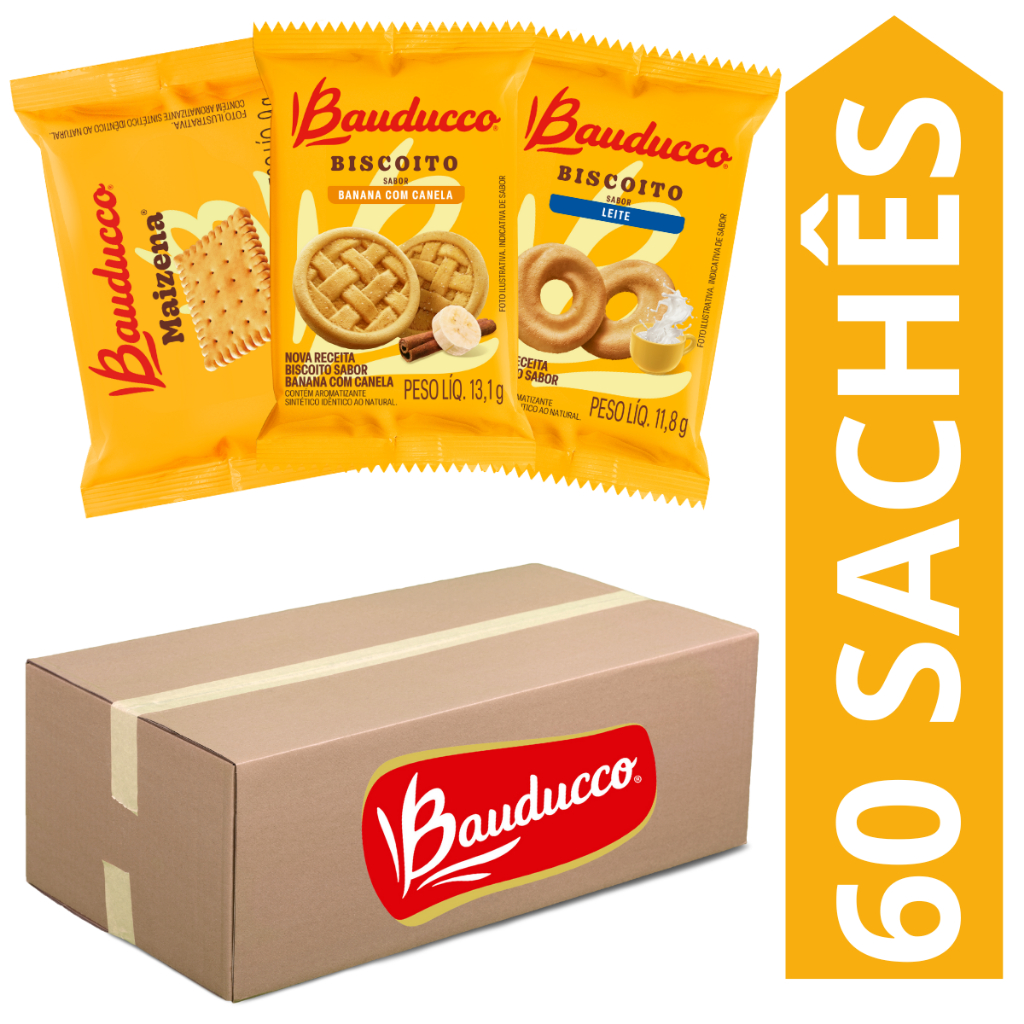 Kit 60 Sachês Biscoito Bauducco Sabores Chocolate, Leite, Cream Cracker ...